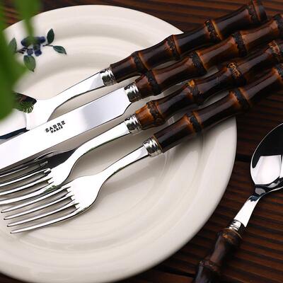 西法国SabreParis竹不锈钢餐餐无品牌/具排刀叉勺子家牛用全套B柄