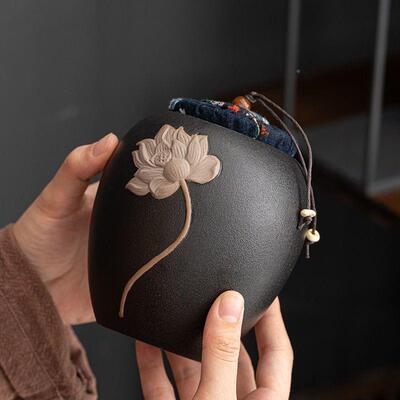 茶叶罐陶新瓷pxx5M6HH式中陶瓷复古密封罐家用储茶防茶潮带盖便携