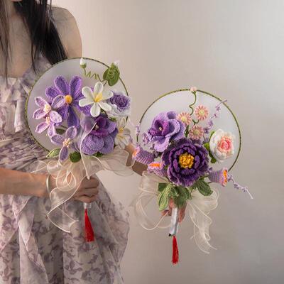 结婚针织花扇手工diy织成品婚玫瑰牡丹ZTA钩中式婚礼新礼物送新团