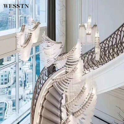 大型10321工别程制翅膀小鸟吊灯鸥售楼部吊饰墅大海堂前台旋转定