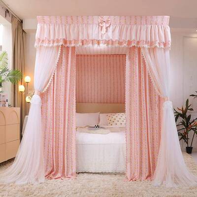 新帐款双层帐纱丝落地宫廷蚊双杆光奶油风蕾遮防新款双杆蚊床幔蚊