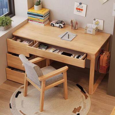 实木桌书柜一体家用学生写书字桌子儿童卧RIH室学公电脑桌包办安