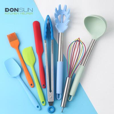 胶具厨彩色1装5件套厨房套不DS11068锈钢柄带收纳桶硅胶铲打蛋器