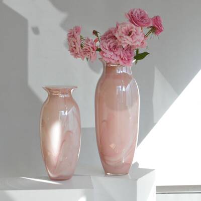 新中式琉璃粉摆色感云雾纹理轻奢高HHK级中花瓶客厅插花软古装件