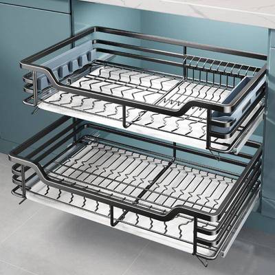 拉篮橱柜62330不锈钢碗柜双层抽屉式抽拉碗厨篮收4纳房调味盘碗碟