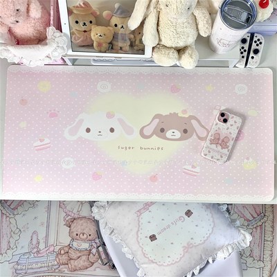 原创甜点兔超大皮革电脑鼠标垫学生宿舍桌垫可爱防水防滑宠物餐垫