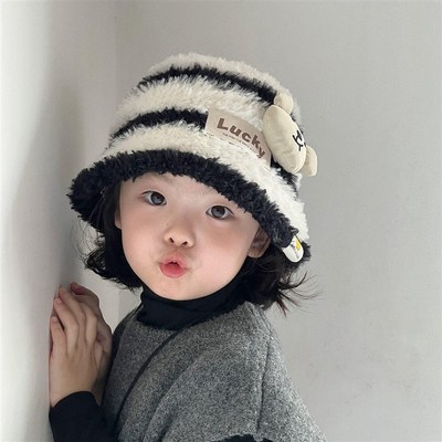儿童假发帽子女短发一体时尚秋冬毛绒渔夫帽网红带头发自然全头套