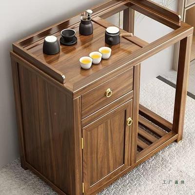 全实板木中式移动茶SBO水用家客厅阳台烧水壶一体大茶柜台侧边茶