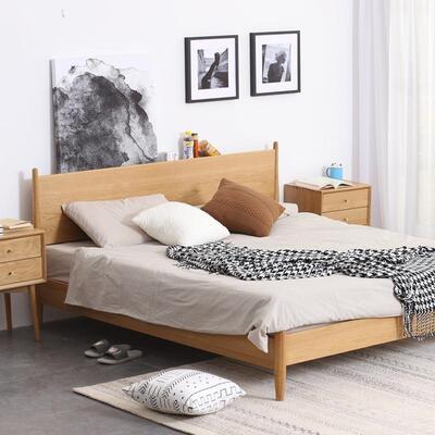欧白橡代木双人床北小户型现简约1.5米116.8米全实木济经型婚床