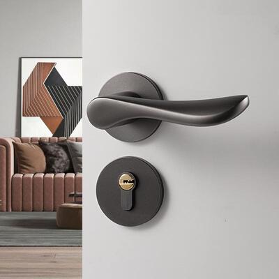 氧化铝室灰色把门锁内卧室房门锁家用FTS-004锁具磁吸静音门手分