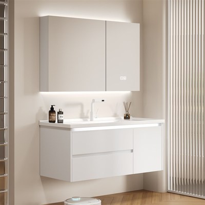 橡木浴室柜陶瓷一体盆洗脸洗手盆柜组合奶油风卫生间卫浴柜洗漱台