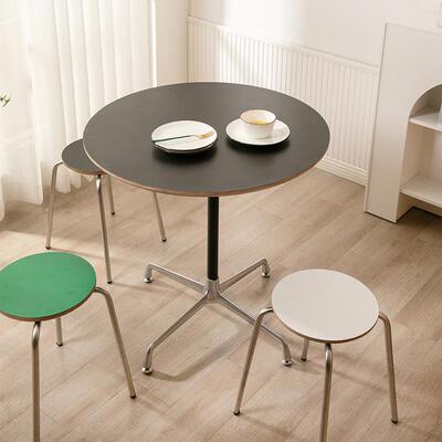 不锈钢风圆桌家用小户型现简约中北古绿色网红格欧HMF-T11餐厅代
