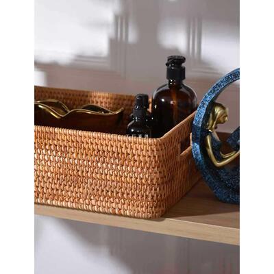 越织南藤编收纳筐手工实几木RQU美编篮茶杂物桌面长方形式筐篮子