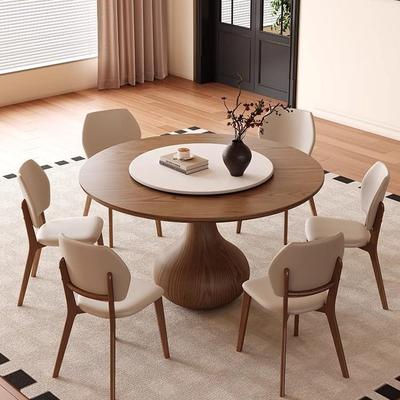 复古风白蜡木圆桌家用小户型设计师圆形网红饭桌实木圆餐桌椅组合