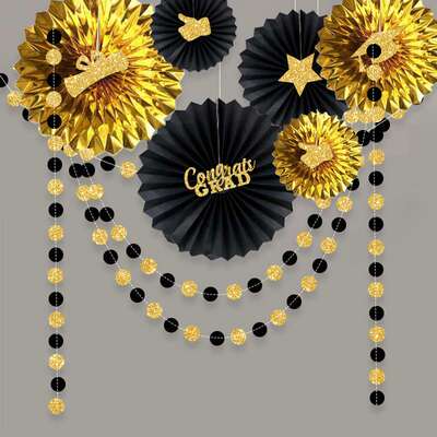 2026新款毕业季congrats GRAD纸扇花毕业庆典折纸扇花套装