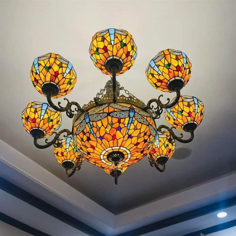 大型房间蜻蜓铁艺新款餐厅彩色玻璃灯具欧式卧室家用大厅智能吊灯