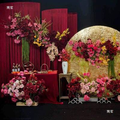 新婚庆款道具MKI铁艺开环黑色线帘架子求婚布置圆背景装饰口摆件