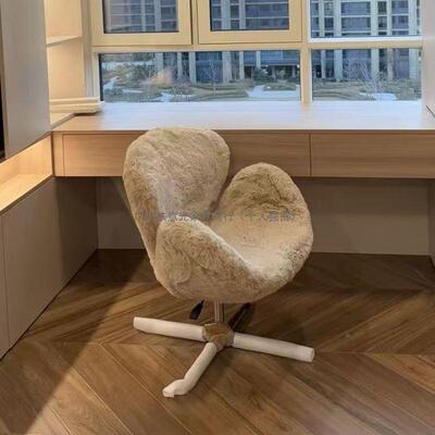 纯梳妆椅布艺鹅沙发旋椅色44806奶油风舒适升降转皮艺化妆椅休闲