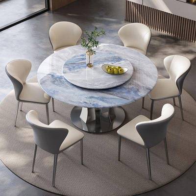 意轻奢天然超AUA晶石餐石桌奢石微晶石圆式桌家用岩餐板新款大理