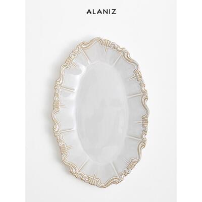 alaniz法式浮雕陶瓷鱼盘家用轻奢蒸鱼盘牛排盘珐黎釉下彩餐具菜盘