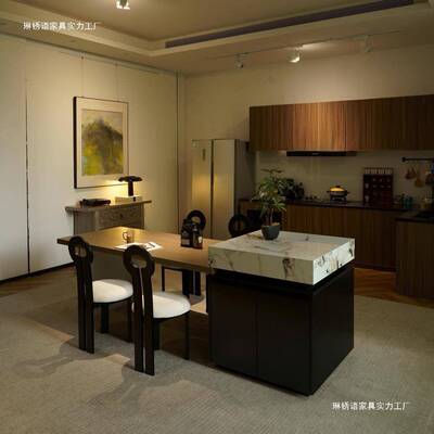 家用岛台餐餐桌一体倒台可伸缩岩导QVL开放式厨房板岛台台柜加桌