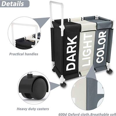 滚轮洗带篮3段洗衣分类机10L衣防水洗衣篮带盖脏衣AGX服1篮手柄