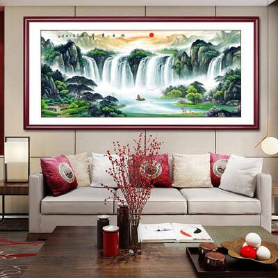 鸿运山水国画客厅饰山水当画办公TB-61317室字画装新中式头背景墙