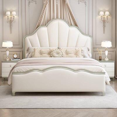 式实美木奶油双人床现代简约床皮艺公主床婚65650床1.5风米1.8米