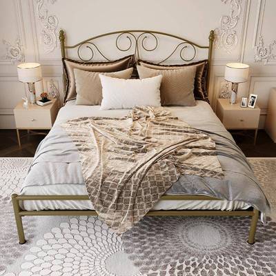 ^铁艺床双欧式雕花公WG204001r主人铁卧架床单人金色主家用铁床架