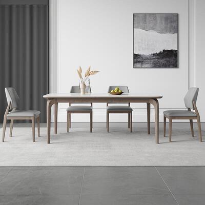 实形ZG-78510岩板餐桌轻奢简约家用长木小户型方胡桃色亮白色餐桌