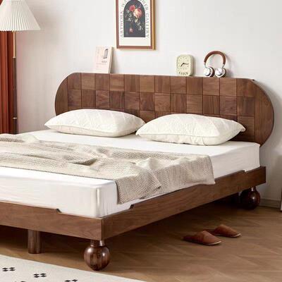 北美胡桃木实木床复古格实子收纳ALKBC202黑双人多功能樱桃木主卧