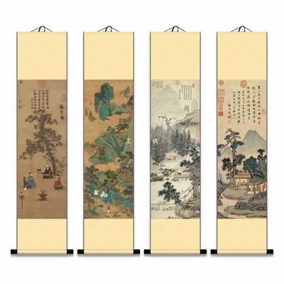 中式卷挂画字画仿山水画挂新轴古画古茶楼装饰品茶图轴F87559SJ听