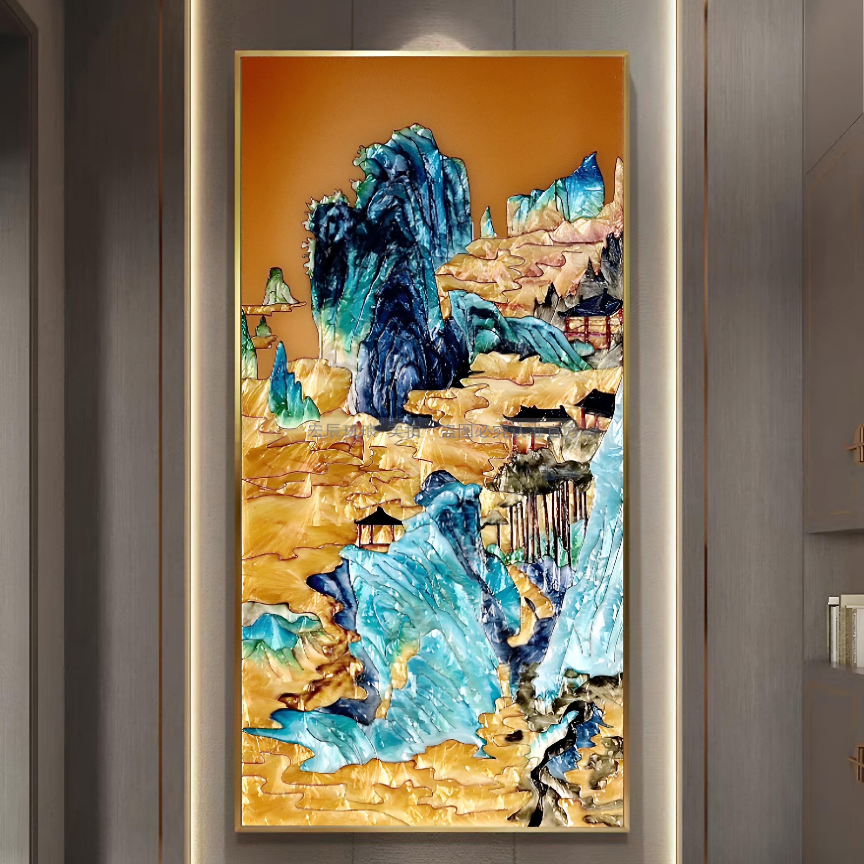 珐瑯彩画入户玄关走廊过道装饰画客厅饭厅卧室房间书房新中式挂画