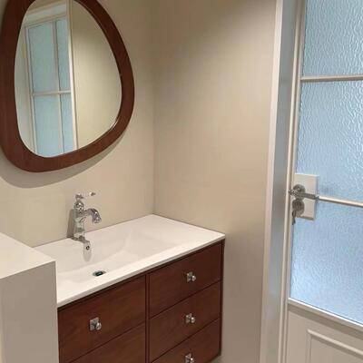 中木古风浴58020柜法式室实木胡桃色一天然皮洗手台岩板无缝体盆