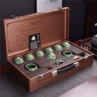 2174哥窑陶瓷夫整茶具套装套简约家用客厅泡茶送礼G节日活动LO功O