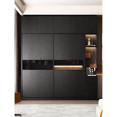 新款约推拉门衣柜意式极简黑色璃玻现ATQ代简收纳储物衣橱工门厂