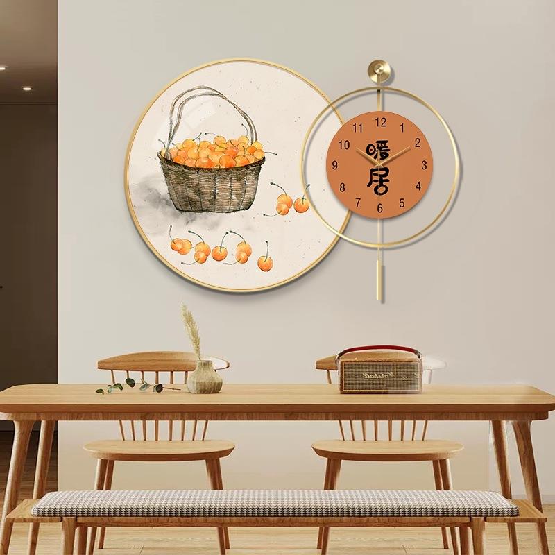 万柿如意挂钟客厅钟表2025新款创意摆钟现代新中式餐厅时钟画挂墙