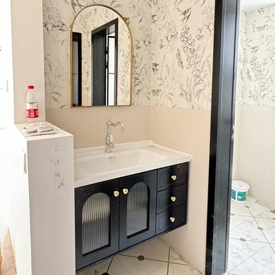 橡木法式复古陶瓷一体盆浴室柜组合卫生间洗漱台洗脸洗手盆柜卫浴