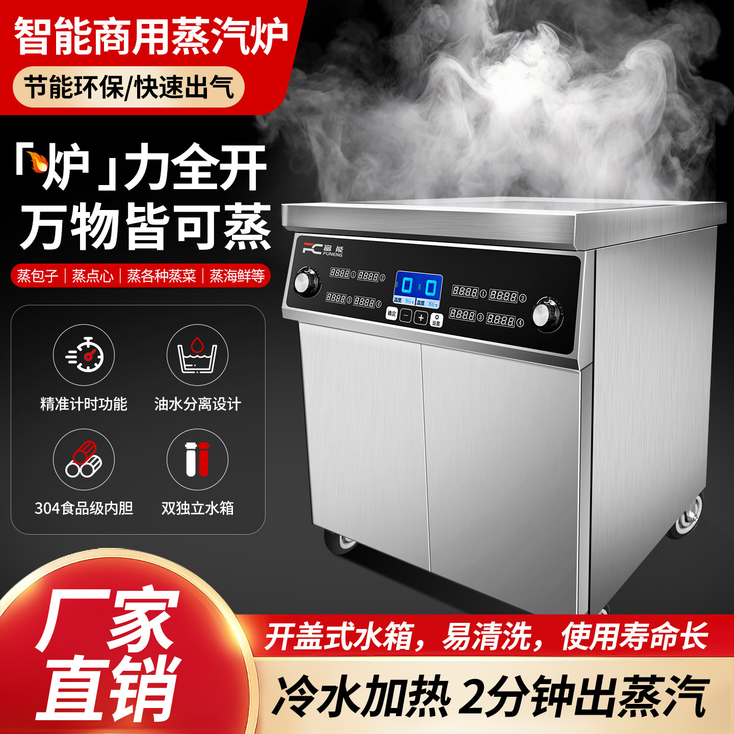 2026新款富能电热蒸包炉商用蒸汽炉节能蒸包子机小笼包肠粉机智能