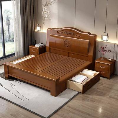 新中式米紫LH-928金檀加木全实木床现简约1.代8双人床厚工厂直销