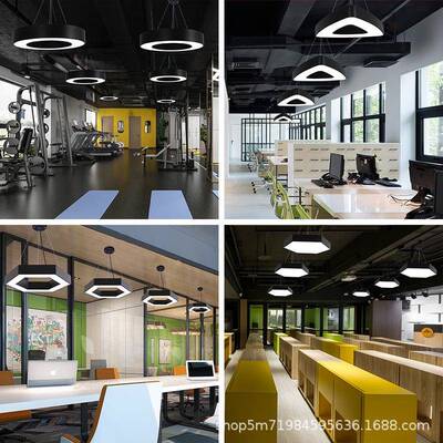 led型15627灯创意边形办公室吊灯健身房超六市商场网Y形工业咖风