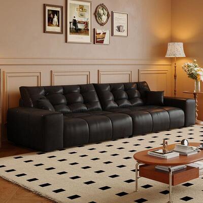 厅法式复古风油蜡猫抓沙发客小户现代简约中古型风做旧棕色皮QDN