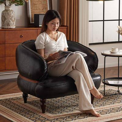 轻奢懒复古单人沙发美式油皮客小户型极简家用阳蜡台厅接KFW待人