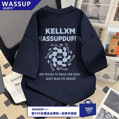 WASSUT恤P夏季男女藏青纯棉短袖