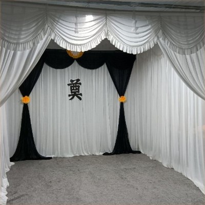 白事灵堂布置纱幔殡仪馆丧事葬礼幕布灵棚孝堂背景装饰黑白布幔