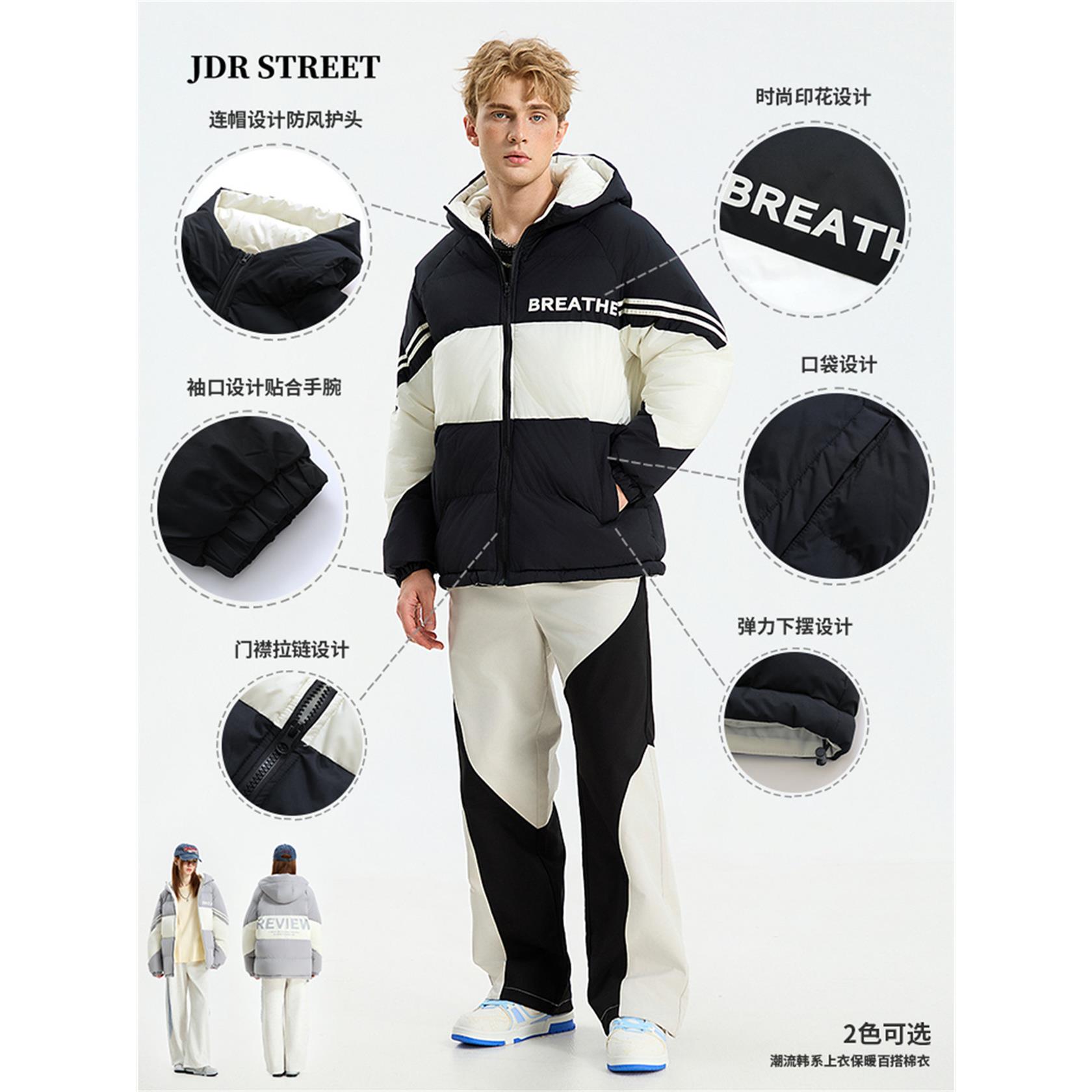美式覆古潮牌连帽棉服男2025年新款秋冬宽松休闲百搭保暖棉衣外套