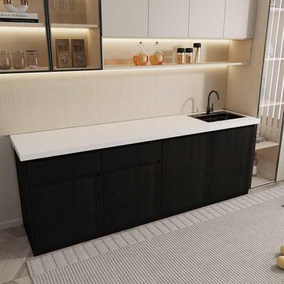 水池一体公Z2507司理石水大吧办公台室实木茶水边柜柜黑色吧台桌