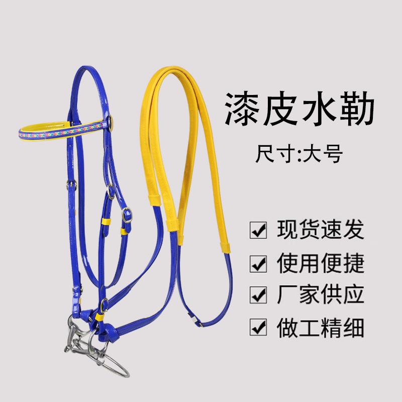 漆皮水勒(脑门带花)口衔铁马嚼子通用防滑可调节耐磨马术装备