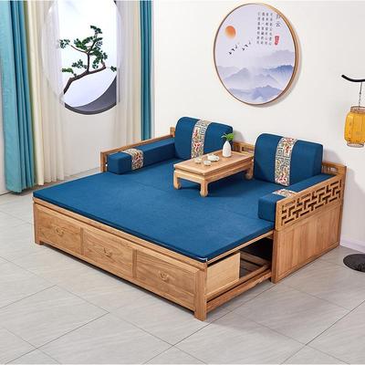 老榆木罗胡新TB-63853汉床小户型实木推拉罗汉榻中式现代厅客黑桃