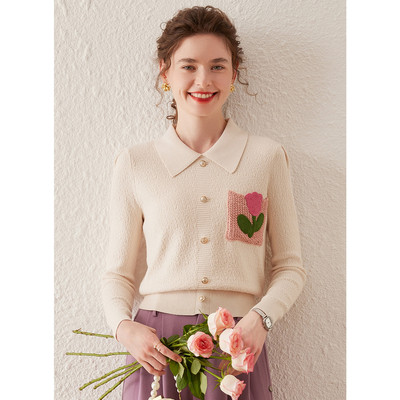 【草莓粉丝专享】&白鹿语翻领套头金属装饰扣长袖针织衫HX10121